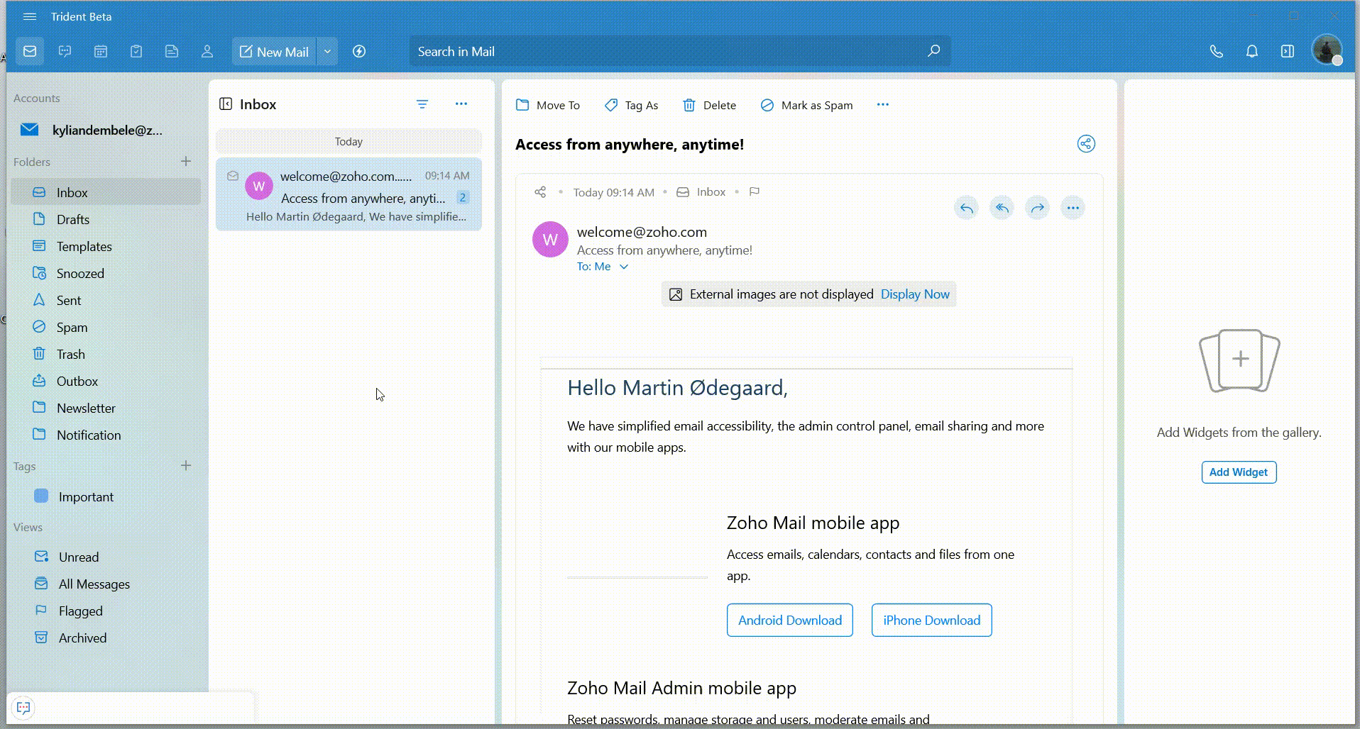 Trident Integration with Zoho Mail and WorkDrive