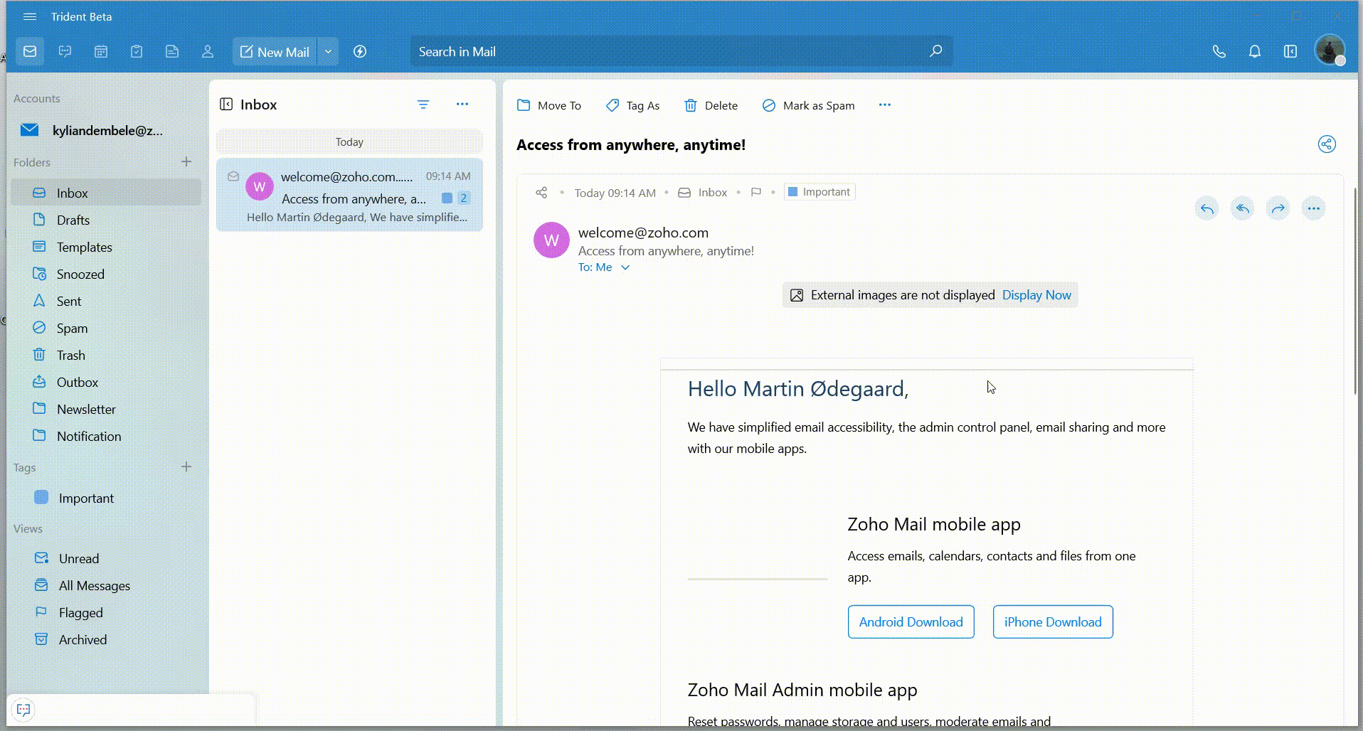 Trident Integration with Zoho Mail and WorkDrive